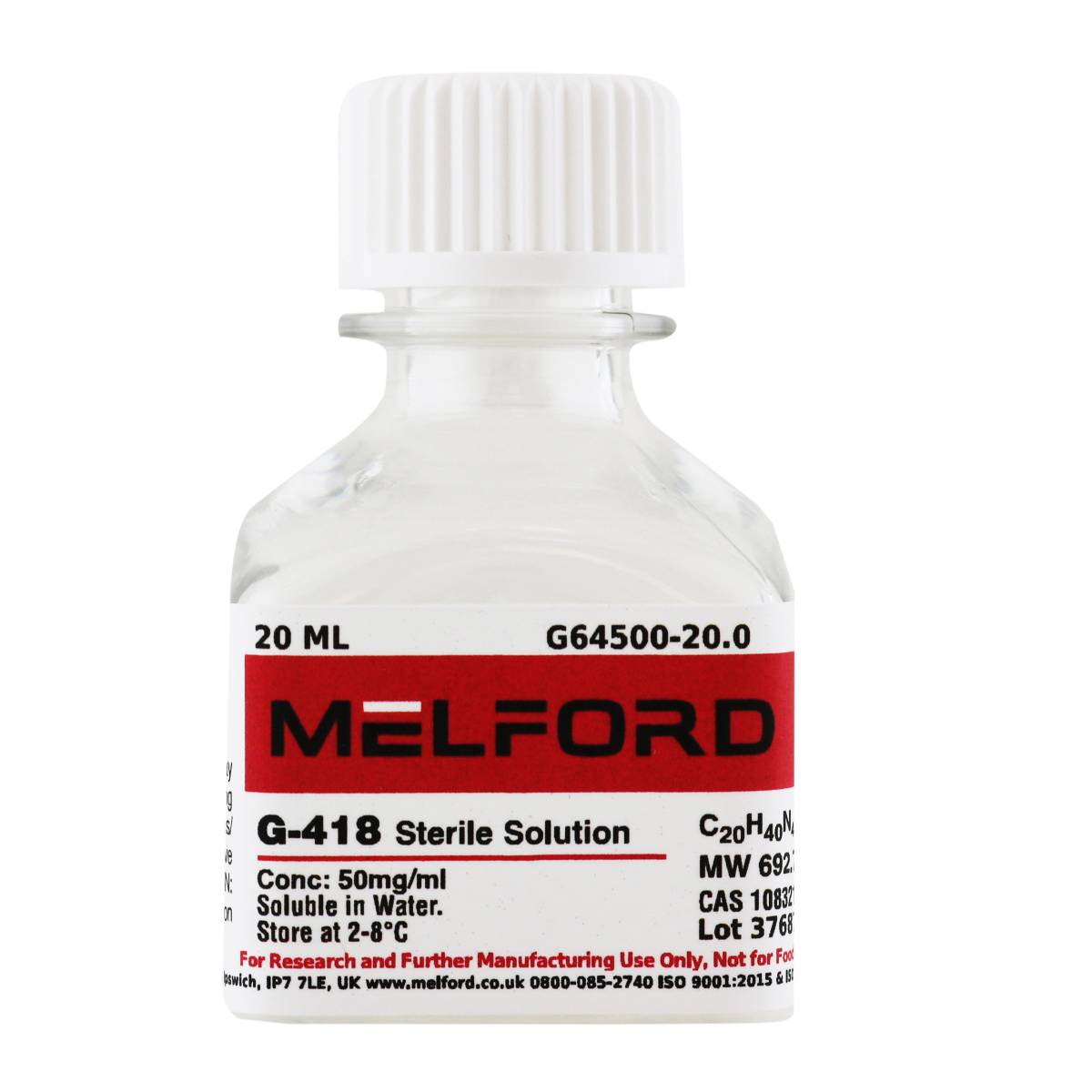 G64500 20 0 G 418 Disulfate 50 Mg ml Solution 20 Milliliters