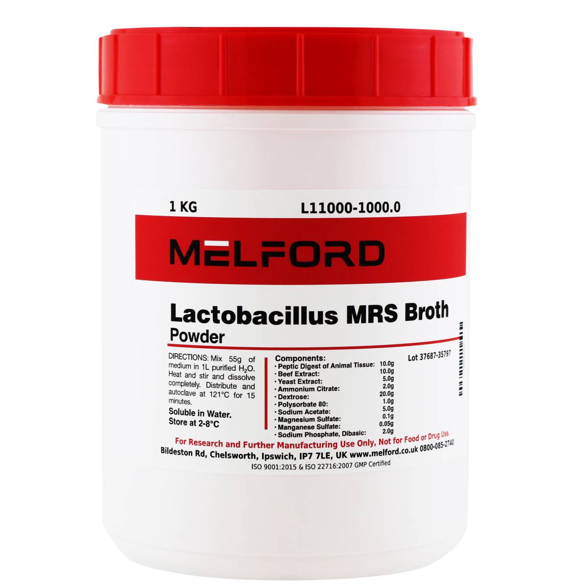 L11000-1000.0 - MRS Broth Powder, Lactobacillus, 1 Kilogram