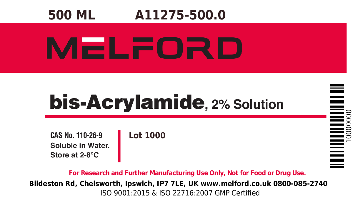 A11275-500.0 - bis-Acrylamide, 2% Solution, 500 Milliliters
