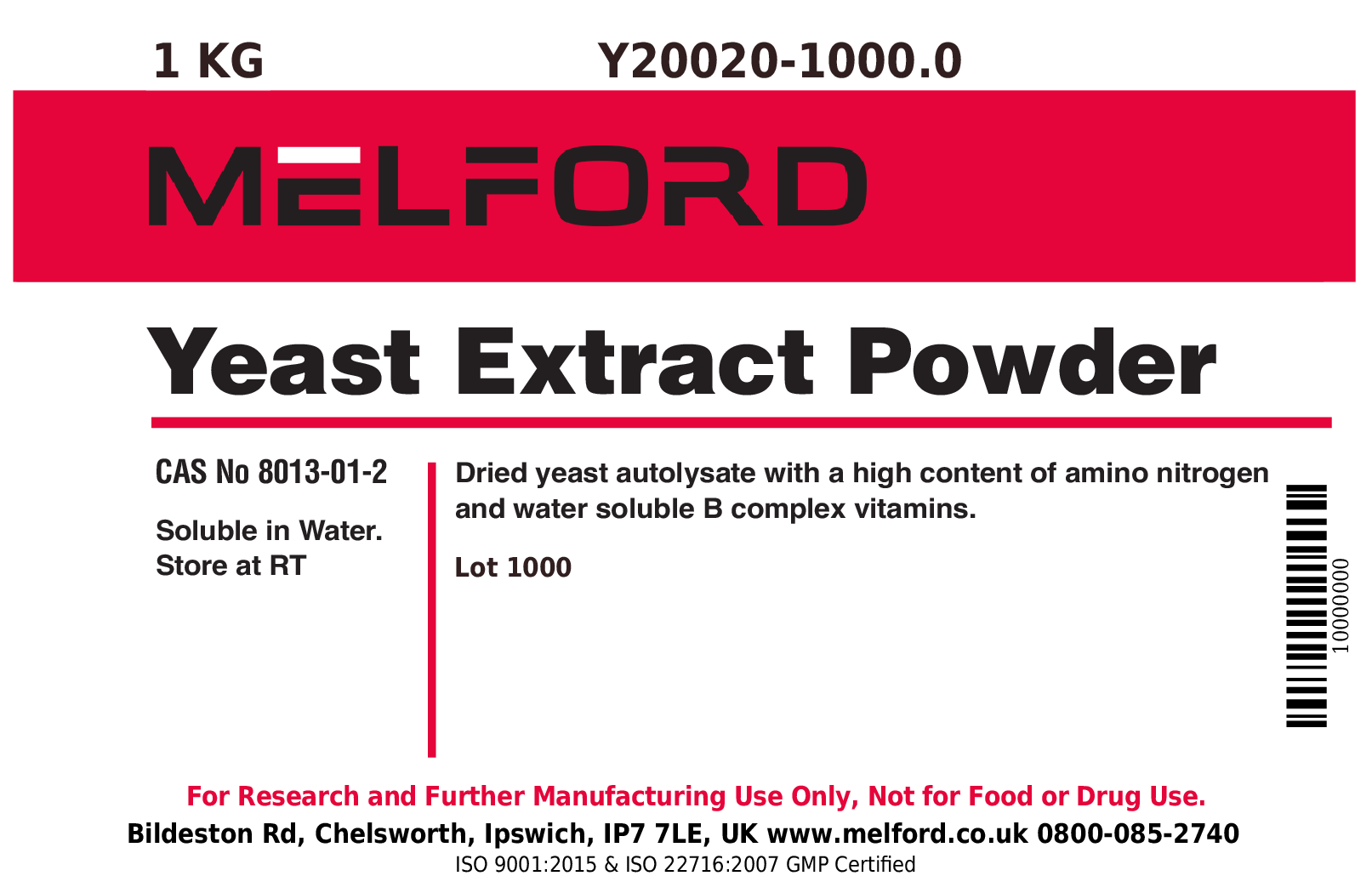 Y20020-1000.0 - Yeast Extract Powder, 1 Kilogram
